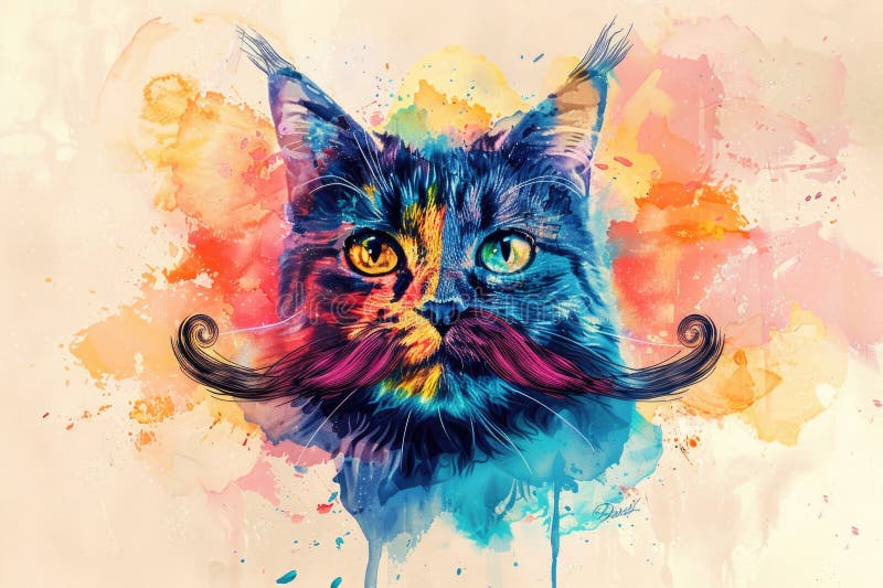 A Cute Cat with a Painted Moustache. Perfect for Social Media Posts ...