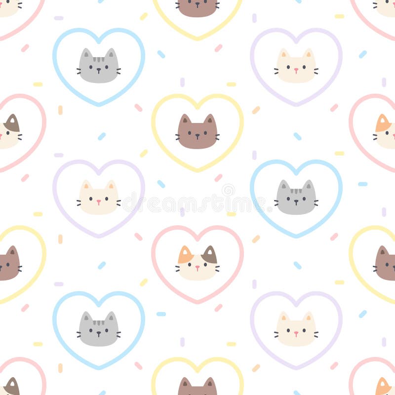 Cute Pastel Cat Seamless Pattern Background Stock Vector - Illustration ...