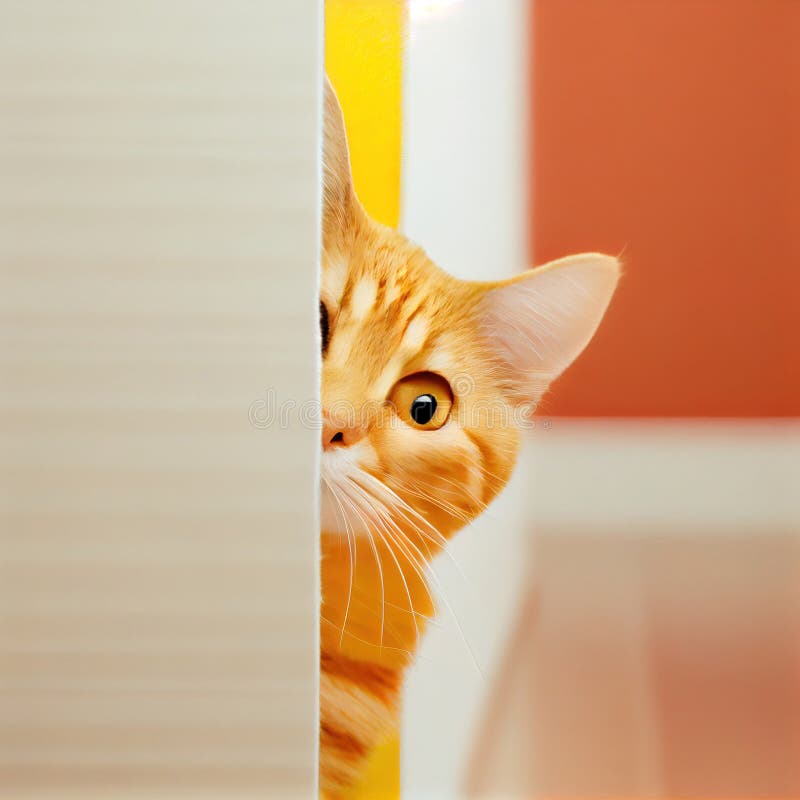 Cute Cat Peeking Around the Corner, Generative Ai Stock Illustration ...