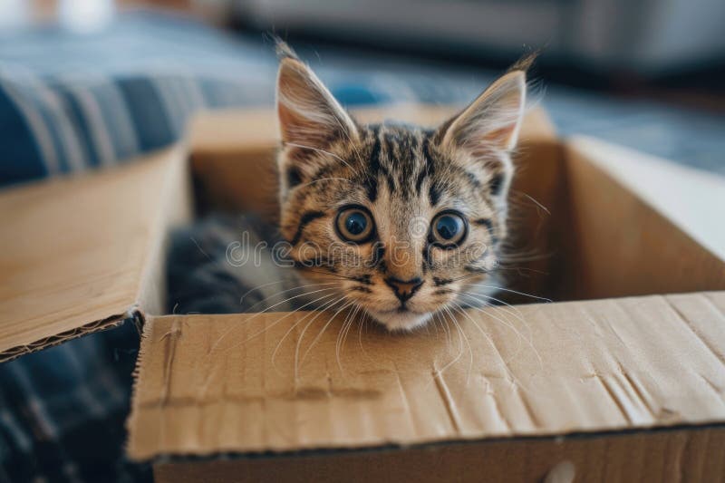 A Cute Cat Peeking Out from a Cardboard Box Stock Illustration ...