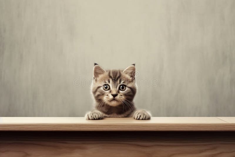Cute Cat Peering Empty Table. Generative AI Stock Illustration ...