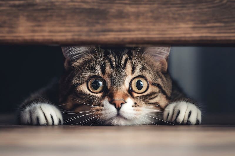 Cute Cat Peering Empty Table. Generative AI Stock Illustration ...
