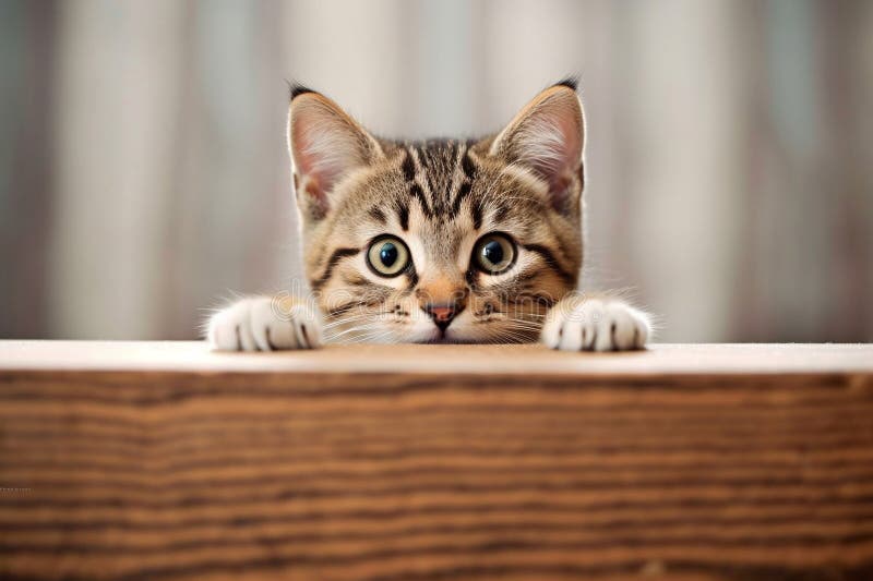 Cute Cat Peering Empty Table. Generative AI Stock Illustration ...