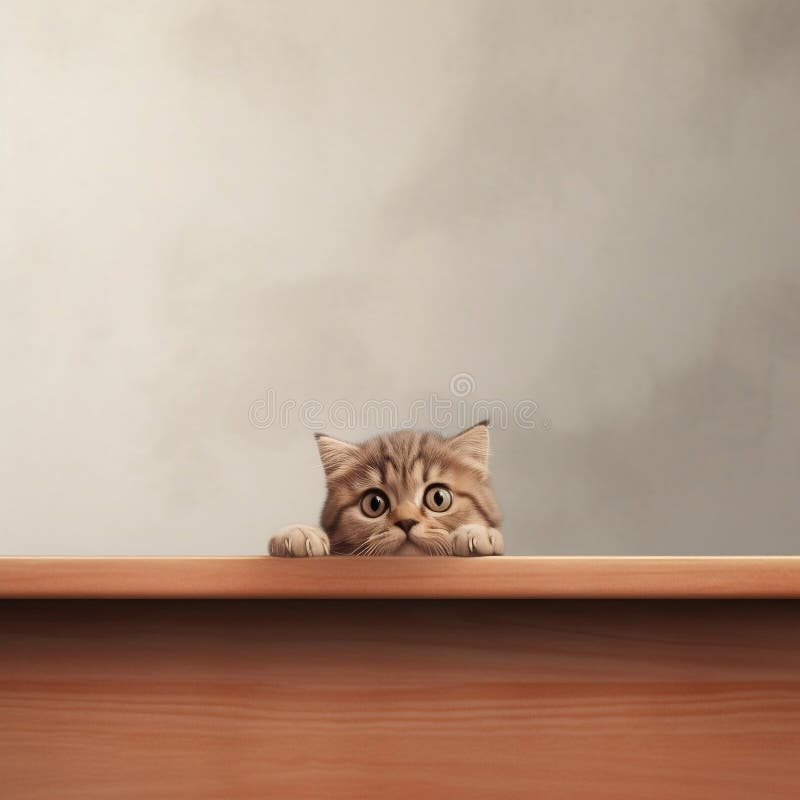 A Cute Cat Peering Over a Table with Large Empty Space. Generative AI ...