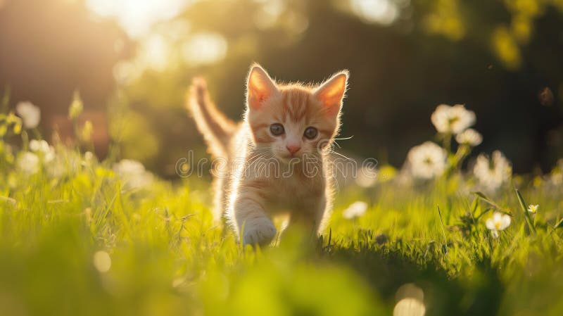 A Cute Cat Pets Outdoors in Spring: Animals Playing and Exploring ...