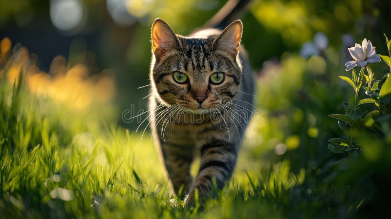 A Cute Cat Pets Outdoors in Spring: Animals Playing and Exploring ...