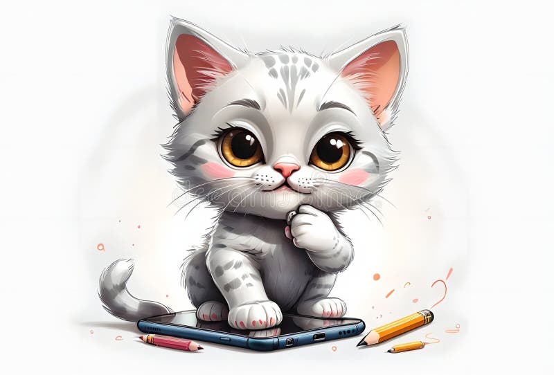 Cute Cat with a Phone in Its Paws Talking Stock Illustration ...