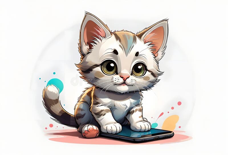 Cute Cat with a Phone in Its Paws Talking Stock Illustration ...