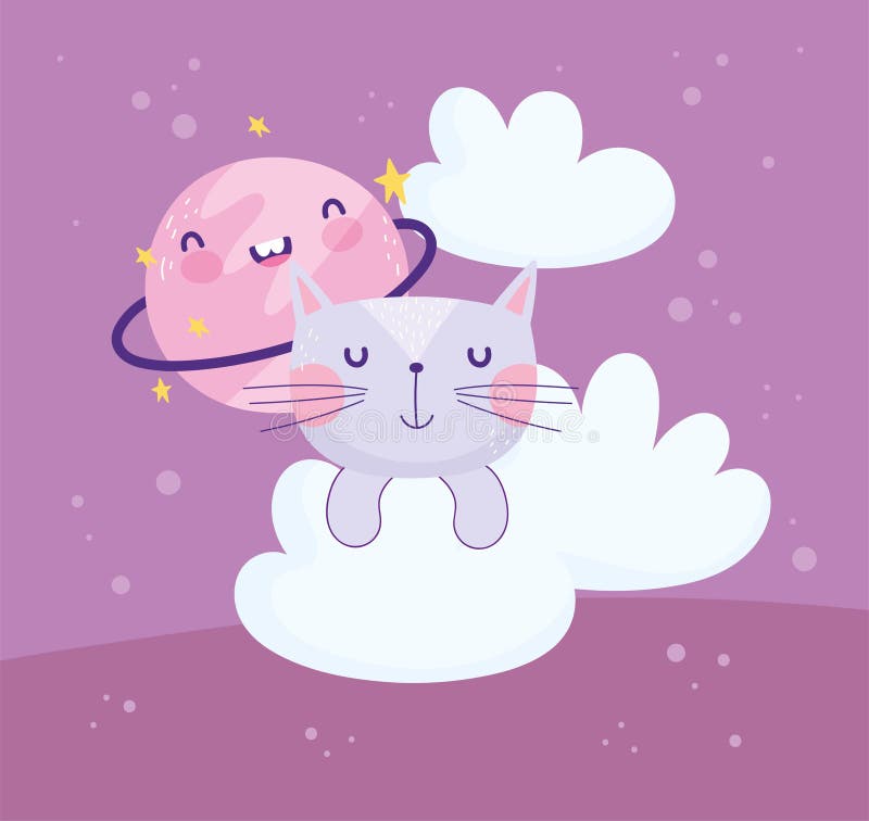 Cute cat planet stock vector. Illustration of fauna - 218002174