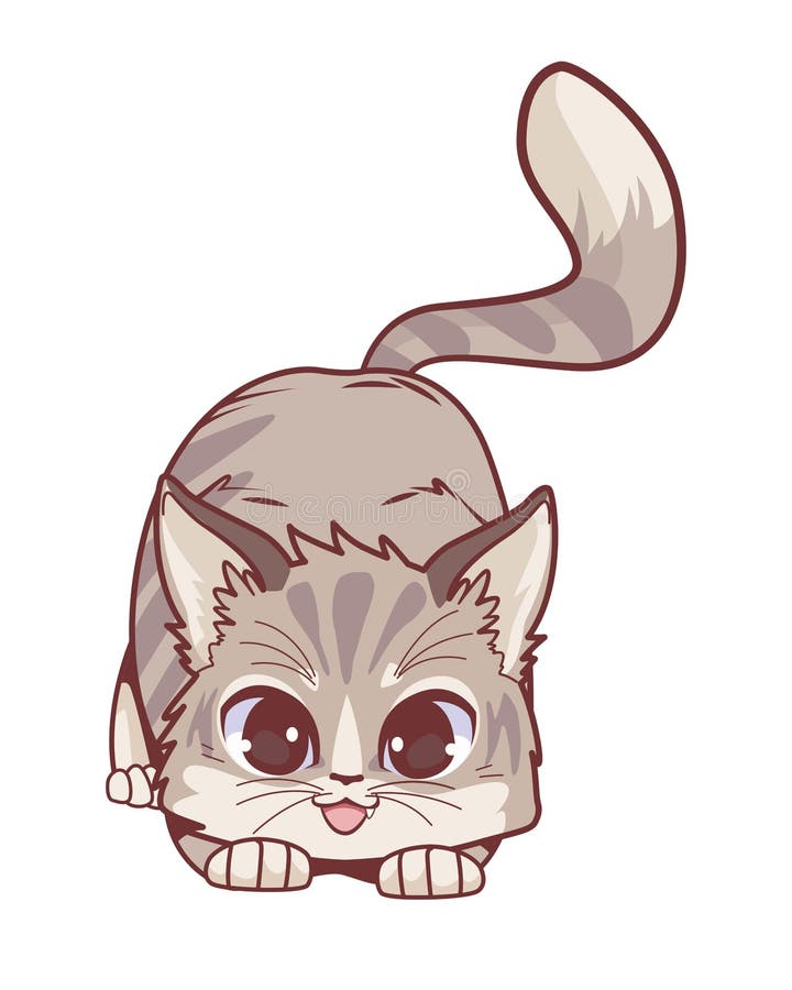 Cute Cat Playing Anime Style Stock Vector - Illustration of playing ...