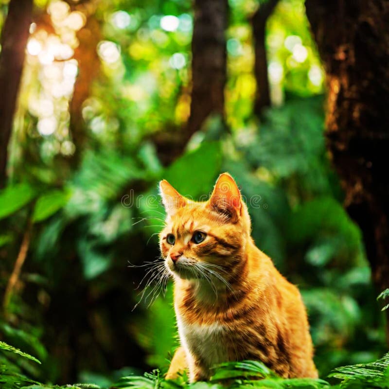 Cute Cat Playing in the Forest6 Stock Illustration - Illustration of ...