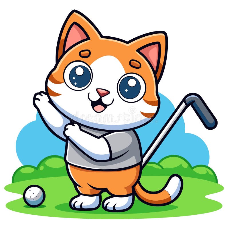 Cute Cat Playing Golf Cartoon Vector Icons Illustration. Flat Cartoon ...