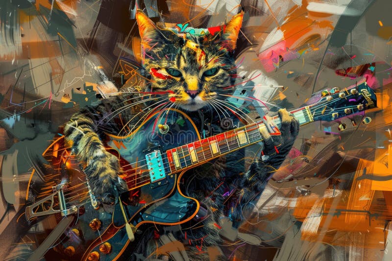 A Cute Cat Playing a Guitar. Perfect for Music Lovers Stock Photo ...