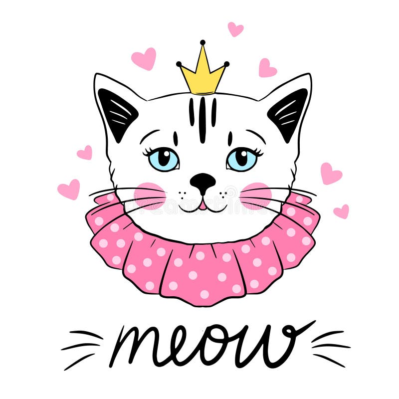 Cute Cat Princess, Print for Clothes or Postcard, Vector Illustration ...