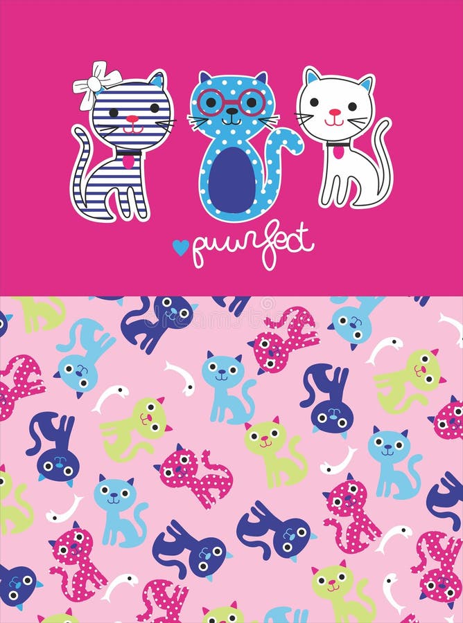 Cute cat print vector stock vector. Illustration of exotic - 281542430