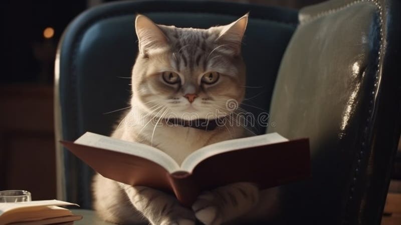 A Cute Cat is Reading a Book.Generative AI Stock Image - Image of ...