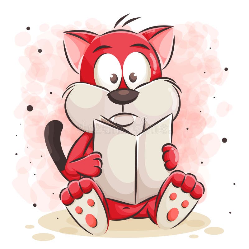Cute Cat Reading Vector Illustration Stock Vector - Illustration of ...