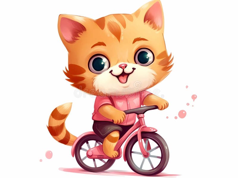 Cute Cat Riding a Bicycle and Cartoon Character, Generative AI ...