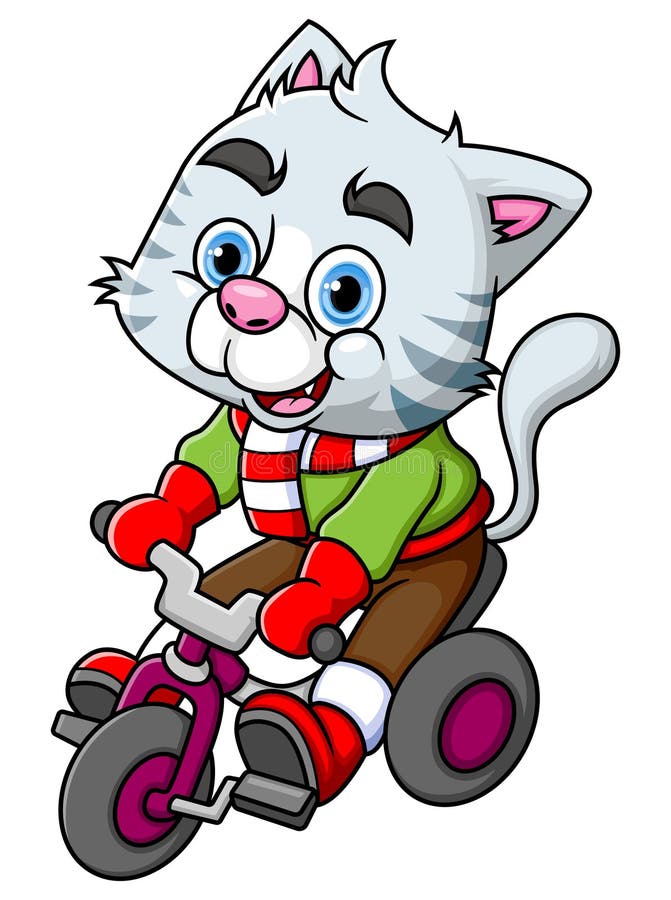 A Cute Cat Riding Bicycle and Smiling Stock Vector - Illustration of ...