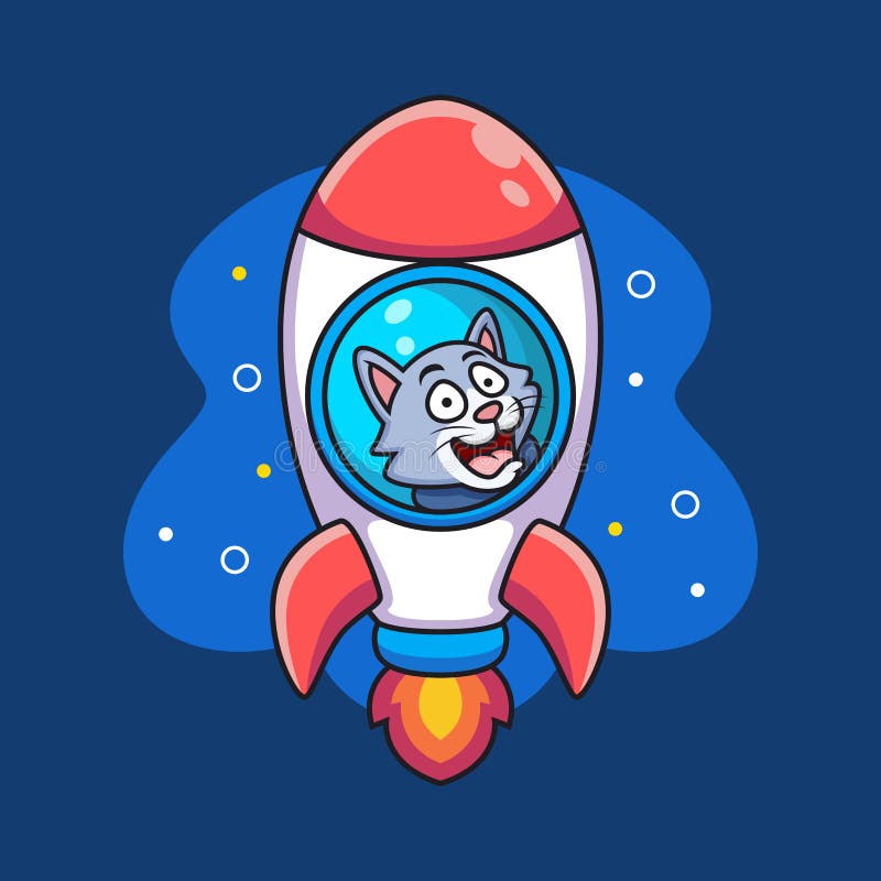 Cute Cat with Rocket Cartoon Stock Vector - Illustration of fantasy ...