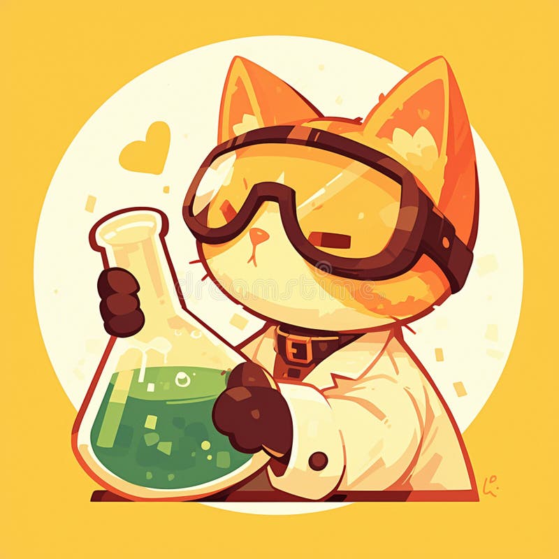 A Cute Cat Scientist Cartoon Style Stock Vector - Illustration of ...