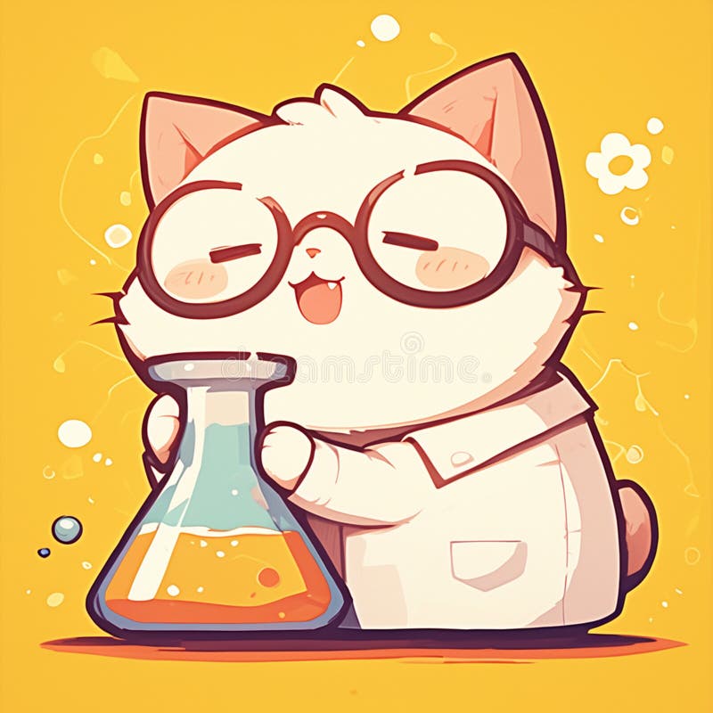 A Cute Cat Scientist Cartoon Style Stock Vector - Illustration of ...