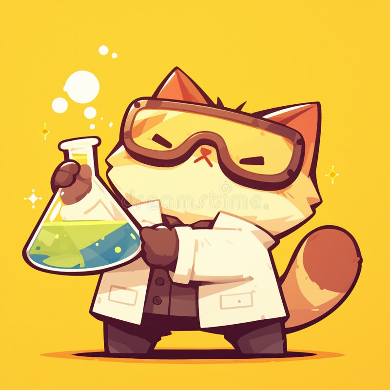 A Cute Cat Scientist Cartoon Style Stock Vector - Illustration of ...