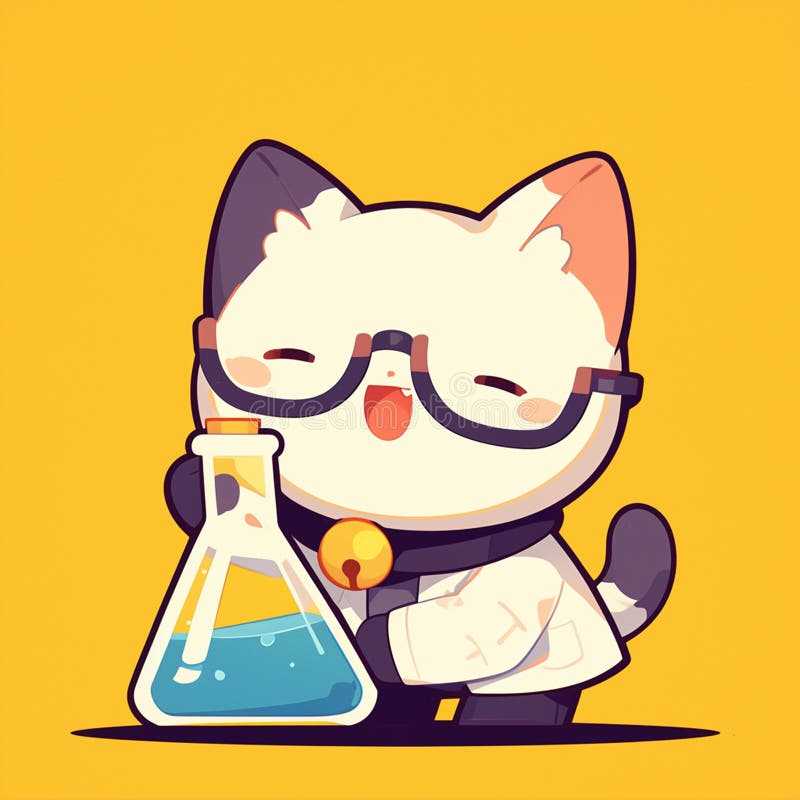 A Cute Cat Scientist Cartoon Style Stock Vector - Illustration of ...