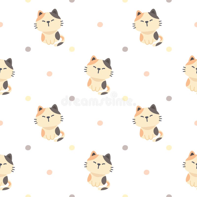 Cute Cat Seamless Pattern Background Stock Vector - Illustration of ...