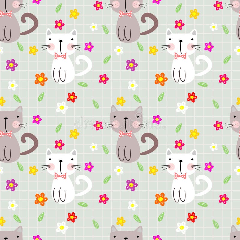 Cute Cat Seamless Pattern Vector. Stock Vector - Illustration of ...