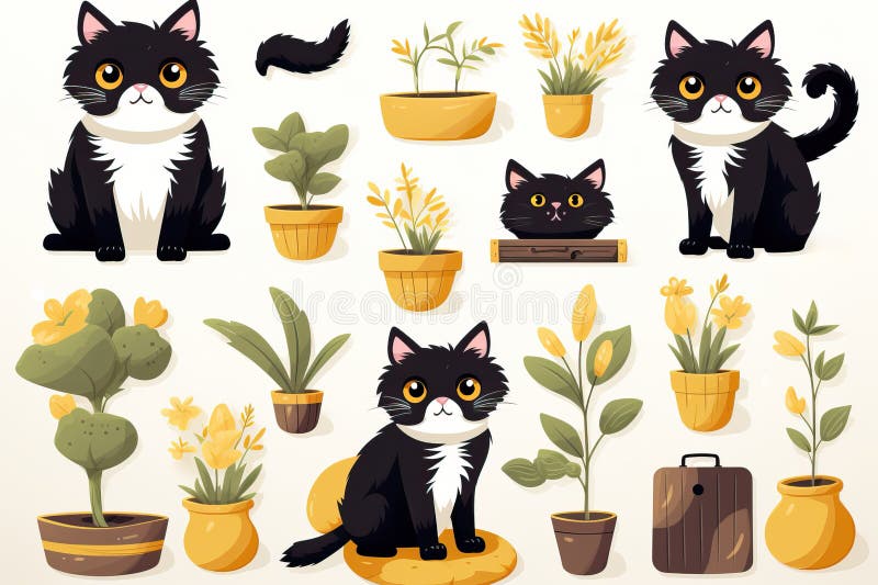 Cute Cat with a Set of Things for Cat Fun, Illustration with a Cat on a ...