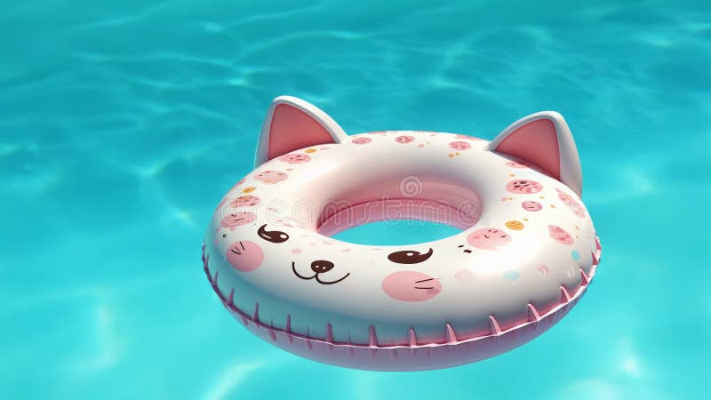 Cute Cat-shaped Pool Float Drifting in Clear Blue Water Under Bright ...
