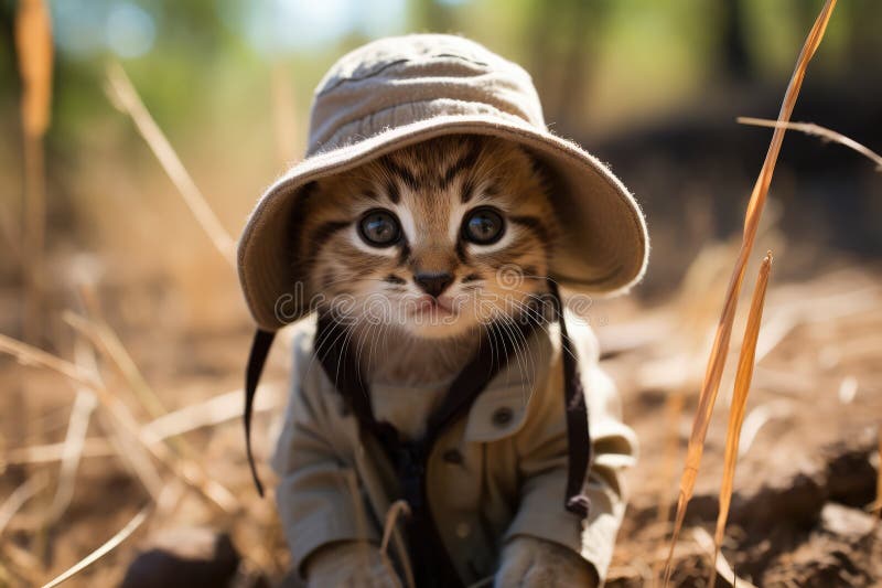 Cute Cat Showcasing Its Inner Adventurer in a Safari Hat Stock ...