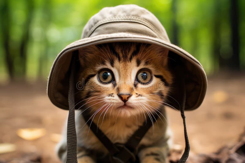 Cute Cat Showcasing Its Inner Adventurer in a Safari Hat Stock ...