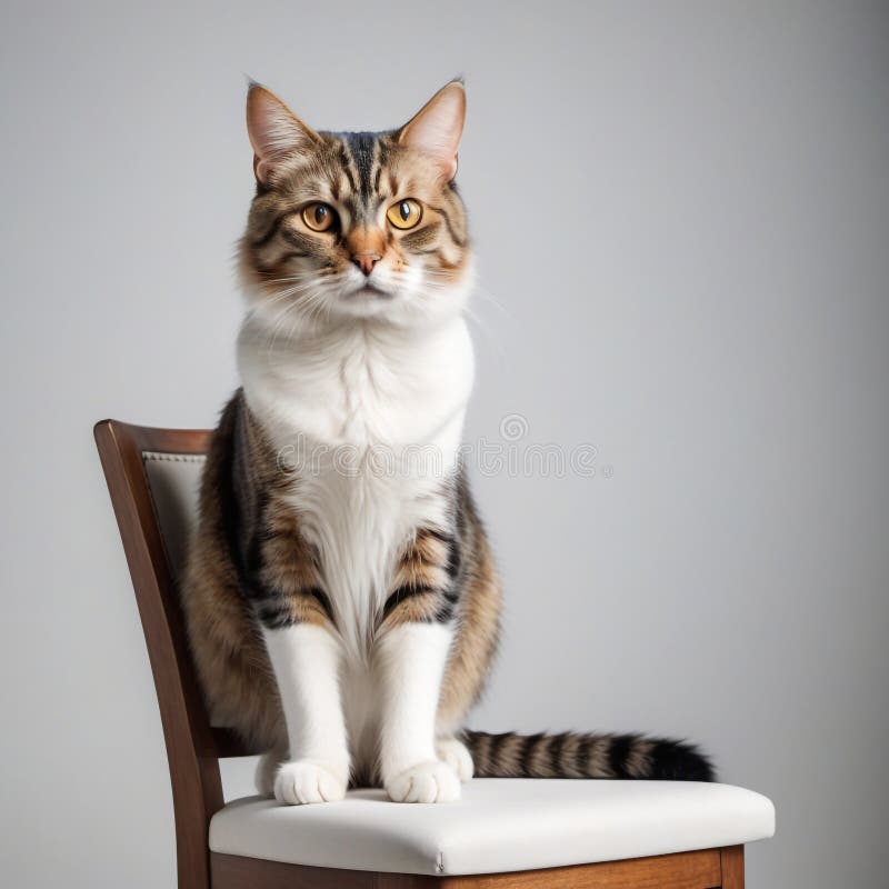 Cute cat sit on chair stock illustration. Illustration of chair - 291361294