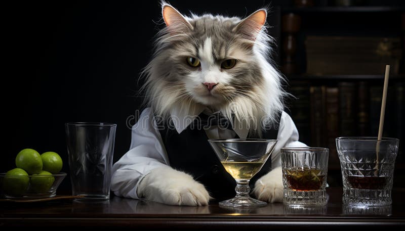Cute Cat Sitting on Table, Drinking Cocktail at Party Generated by AI ...