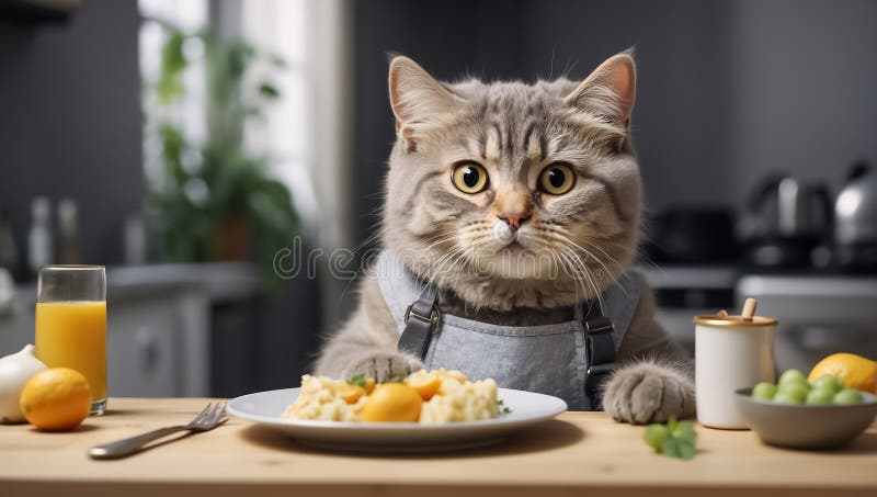 Cute Cat Sitting at the Table in the Kitchen Hungry Beautiful Stock ...