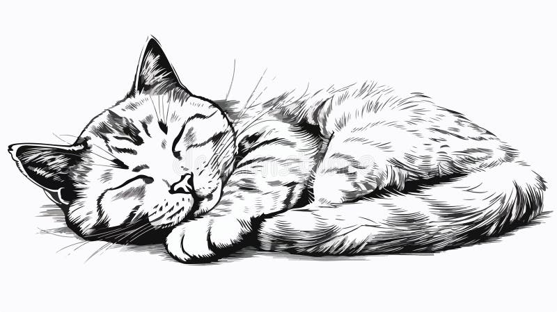 Adorable Sleeping Cat Doodle Illustration - Vector Graphic Stock Vector ...