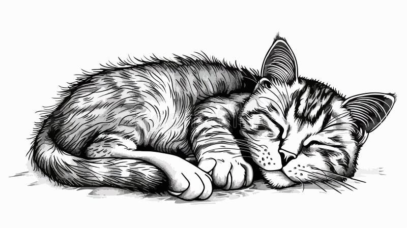 Adorable Sleeping Cat Doodle Illustration - Vector Graphic Stock Vector ...