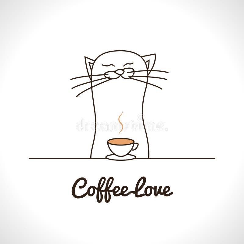Cute Cat Sniffing Coffee Cup. Adorable Animal Stock Vector ...