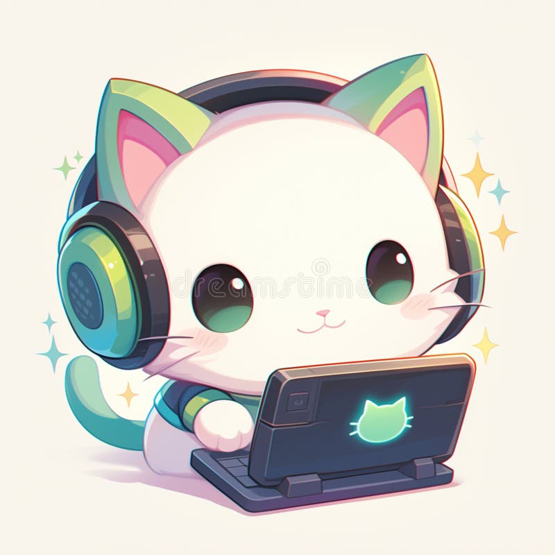 A Cute Cat Software Engineer Cartoon Style Stock Vector - Illustration ...