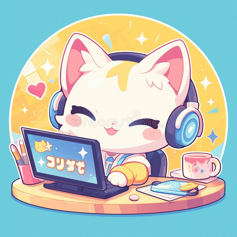 A Cute Cat Software Engineer Cartoon Style Stock Vector - Illustration ...