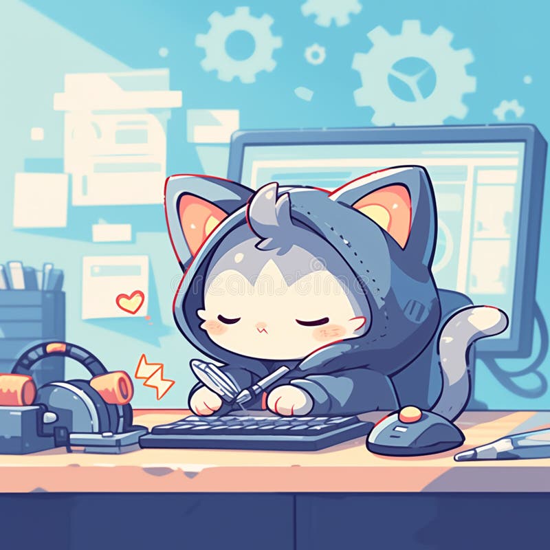 A Cute Cat Software Engineer Cartoon Style Stock Vector - Illustration ...