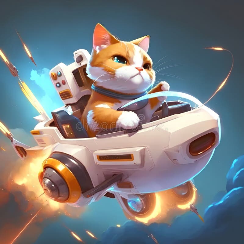 Cute Cat in Space Suit Driving a Spaceship - 3d Illustration Stock ...