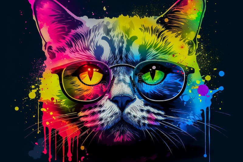 Cute Cat with Splash Colors Stock Illustration - Illustration of ...