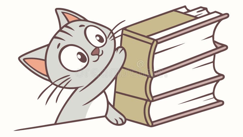 Cute Cat with Stack of Books, Education and Reading Vector, Vector ...