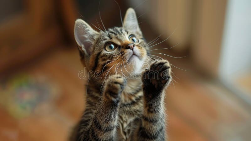 Cute Cat Standing with Hands . Generative Ai Stock Illustration ...