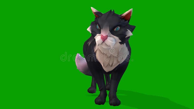 A Cute Cat Standing Scene on Green Screen-3D Rendering Animation Stock ...