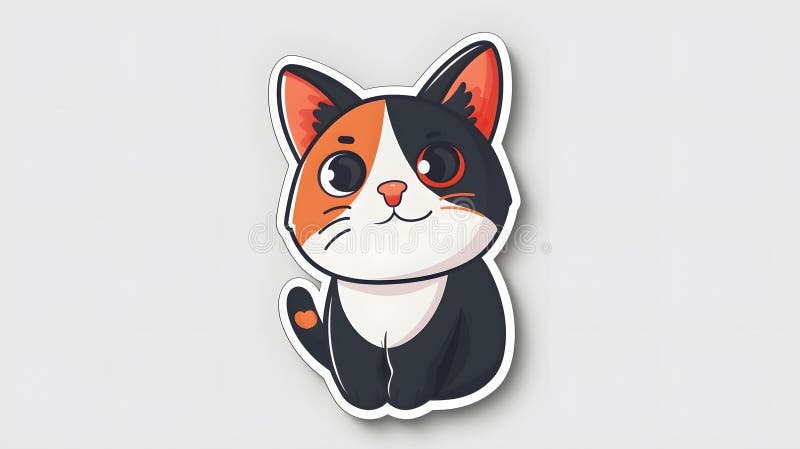 Cute Cat Sticker Design with Playful Expression on White Background ...