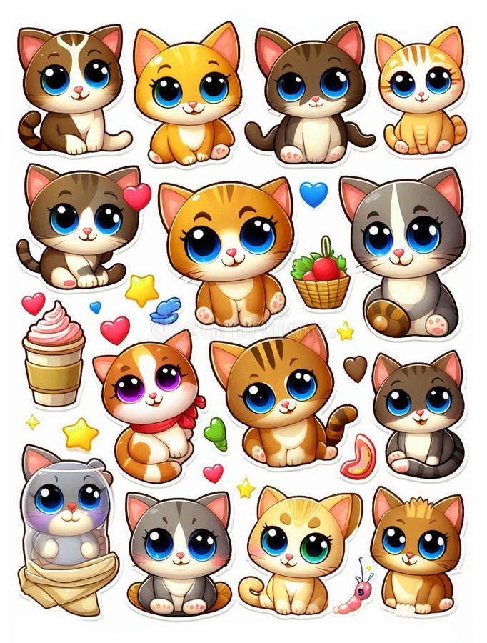 Cute cat stickers for kids stock illustration. Illustration of ...